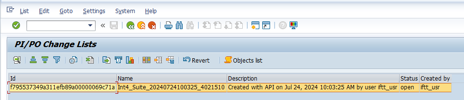 How to check and revert SAP PO change lists created by technical user