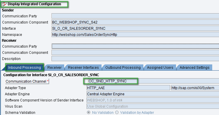Receiver communication channel for sender creation
